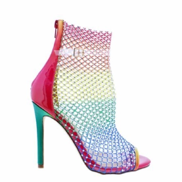 Shoes | Nwt Rainbow Bling Mesh Open Toe Bootie | Poshmark